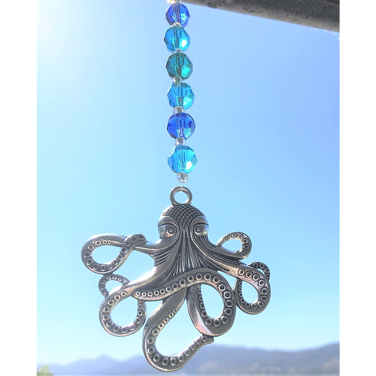 OCTOPUS CAR CHARM, Octopus Suncatcher, 7" Handmade, Gift Wrapped, Octopus Decor, Kraken, Japanese Sea Monster, Steampunk, Mirror Ornament, Window Decoration, Octopus Gift