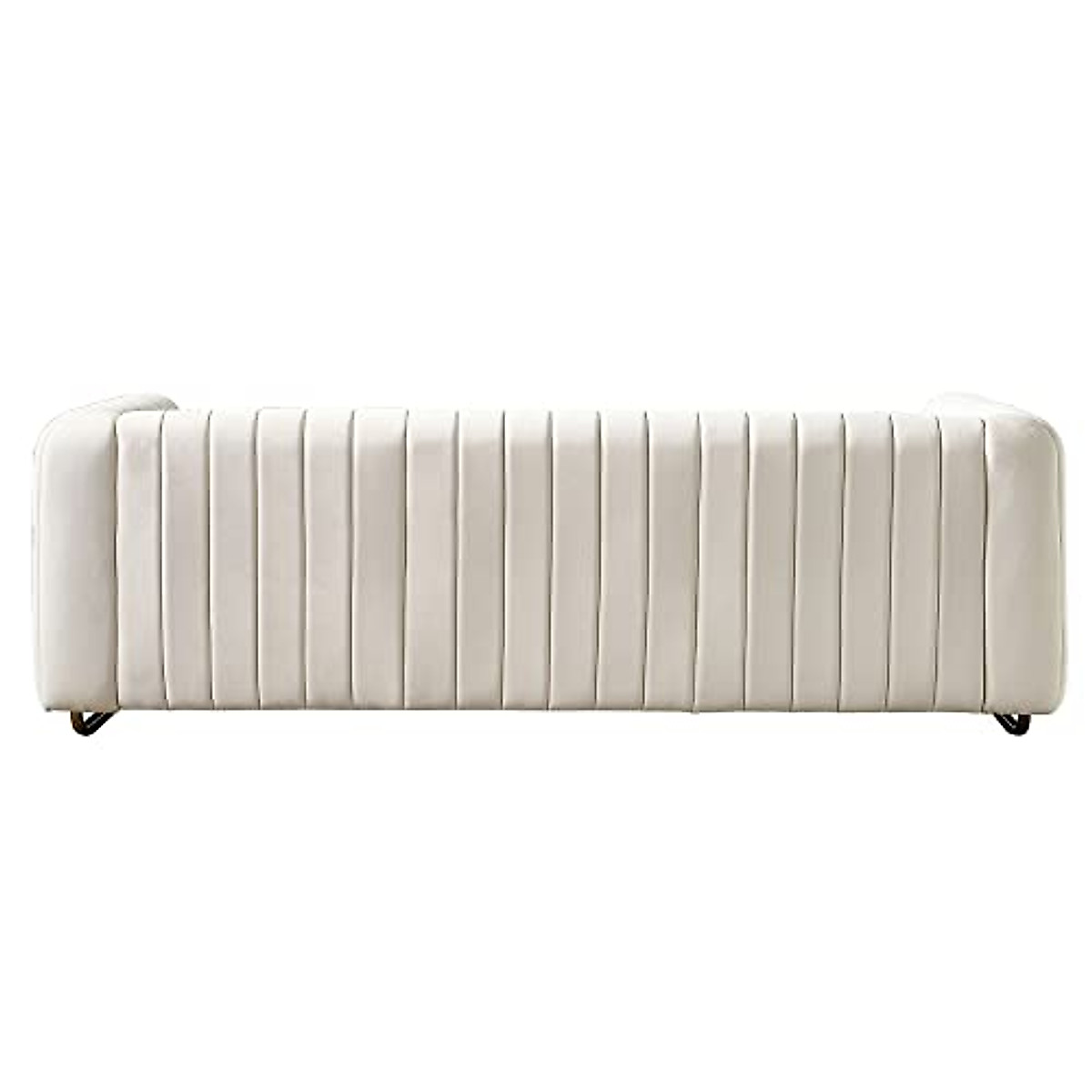 Contemporary Velvet Sofa Couch 84.25''W for Living Room - Modern Velvet Couch with Flared Arms and Removable Cushions, Living Room Furniture, Solid Wood Frame with Golden Legs - Beige