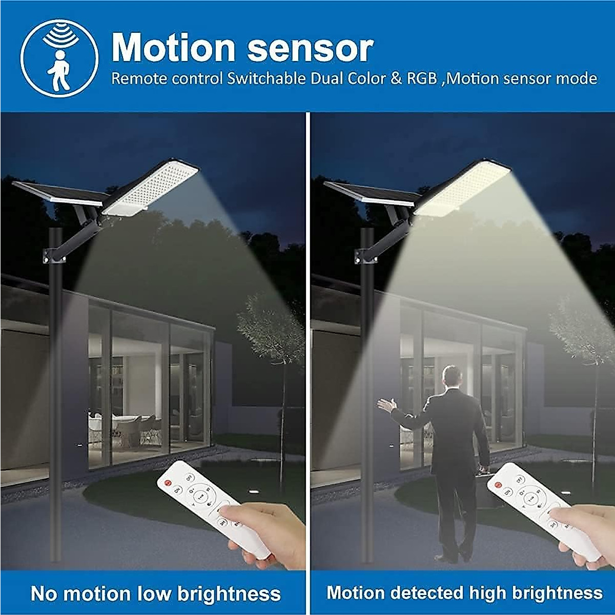 COORHEIX Solar Street Light,Solar Lamp Outdoor Security Led Flood Lights Pole Light Dusk to Dawn Remote Control with Motion Sensor 43000 Lumens for Parking Lot,Stadium,Pathway,Yard,Roadway