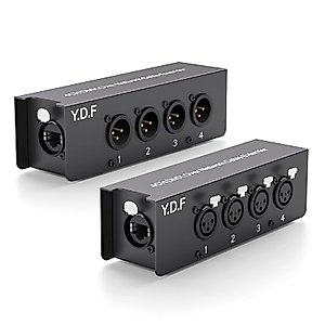 4 Channel 3-Pin XLR Male to Female Over Ethercon Cable Multi Extender for Stage Lighting and Recording Studio- XLR/AES/DMX Channel Over Shielded Cat5/Cat5E/Cat6/Cat7 Ethernet Cable (1 Male+1 Female）