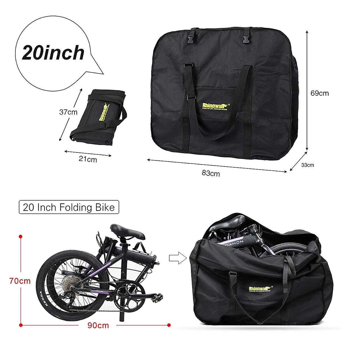 Rhinowalk Folding Bicycle Carry Bag Portable Bike Luggage 14-20 inch for Travel Transport Storage
