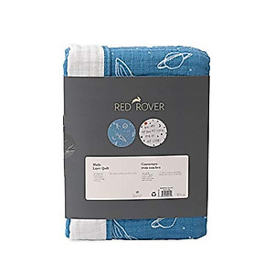 Red Rover Kids Cotton Muslin Quilt – 44” x 44”- 100% Cotton – Machine Washable – Softer with Every Wash – Playful Designs - Lightweight, Breathable Layers – Unisex (Sun Moon Stars)
