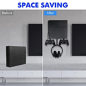 Wall Mount for PS4, Stealth Wall Mount for PS4 Original (Old Model), with Detachable 2 Controller Holder & Headphone Hanger, Mount on The Wall or on The Back of The TV