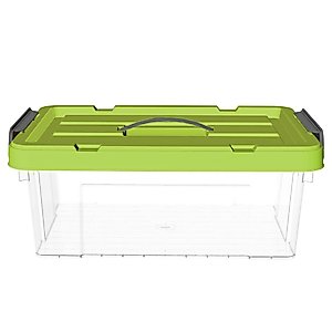 Cetomo 20L*4 Plastic Storage box, Tote box,Transparent Organizing Container with Durable green Lid and Secure Latching Buckles, Stackable and Nestable,4Pack