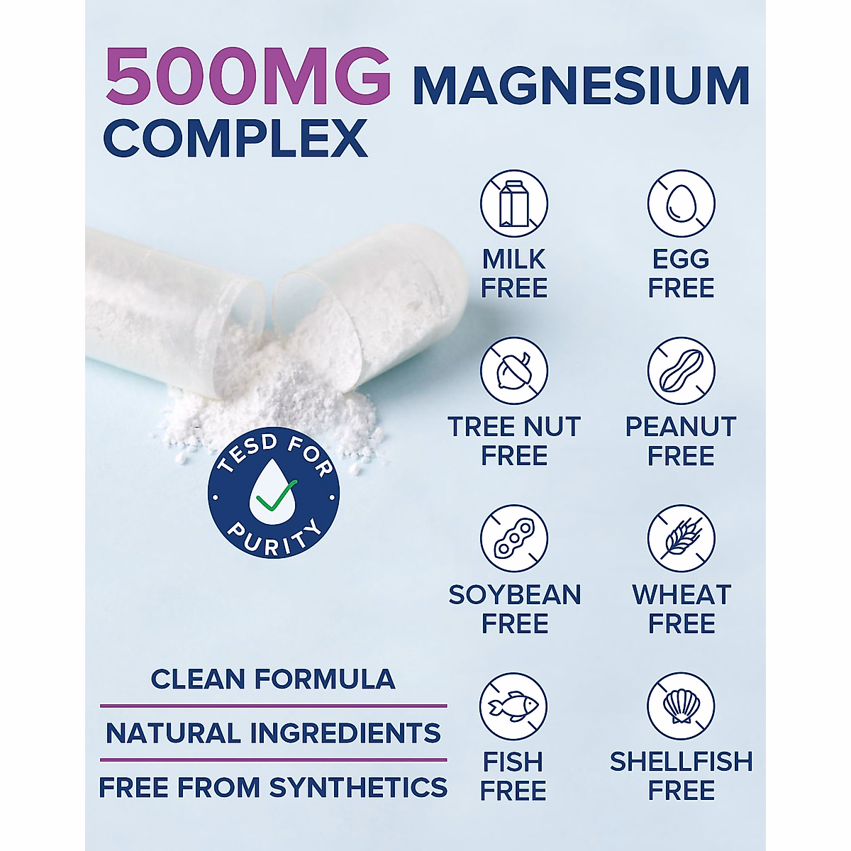 Terranics 5-in-1 Magnesium Complex Supplement 500mg - 5 Forms High Absorption Magnesium Glycinate Citrate Malate Aspartate Gluconate for Sleep Muscle Heart Health - Non-GMO 240 Vegan Capsules