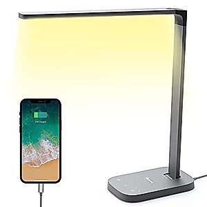 Govee LED Desk Lamp with USB Charging Port, 6 Dimmable Brightness Levels, Timer, 3 Lighting Modes, Glare-Free Table Lamp for Home, Office, Work, Study (Metallic)