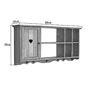 PIBM Stylish Simplicity Shelf Wall Mounted Floating Rack Shelves Storage Shelves Retro Solid Wood Grid with Door Storage Multifunction,2 Colors, Blue , 80x16x39cm
