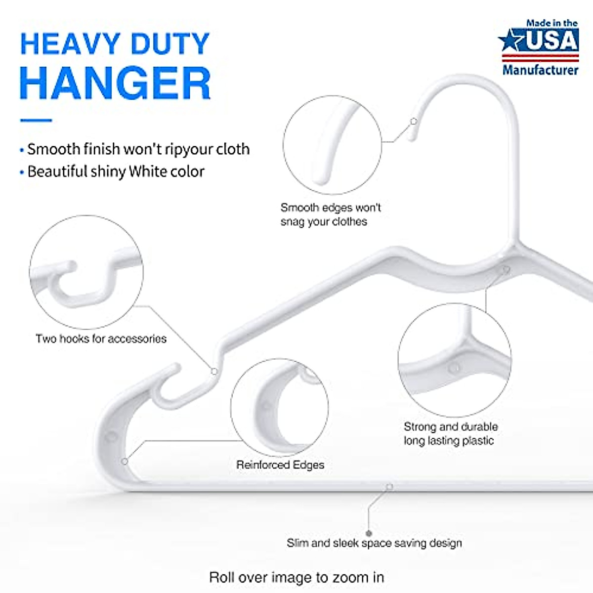 Sehloran Plastic Hangers 50 Pack,Space Saving Notched Hangers, Space Saving Slim Hangers, Heavy Duty Clothes Hanger for Coats,Pants,Dress,Shirts,White&Black,Made in USA