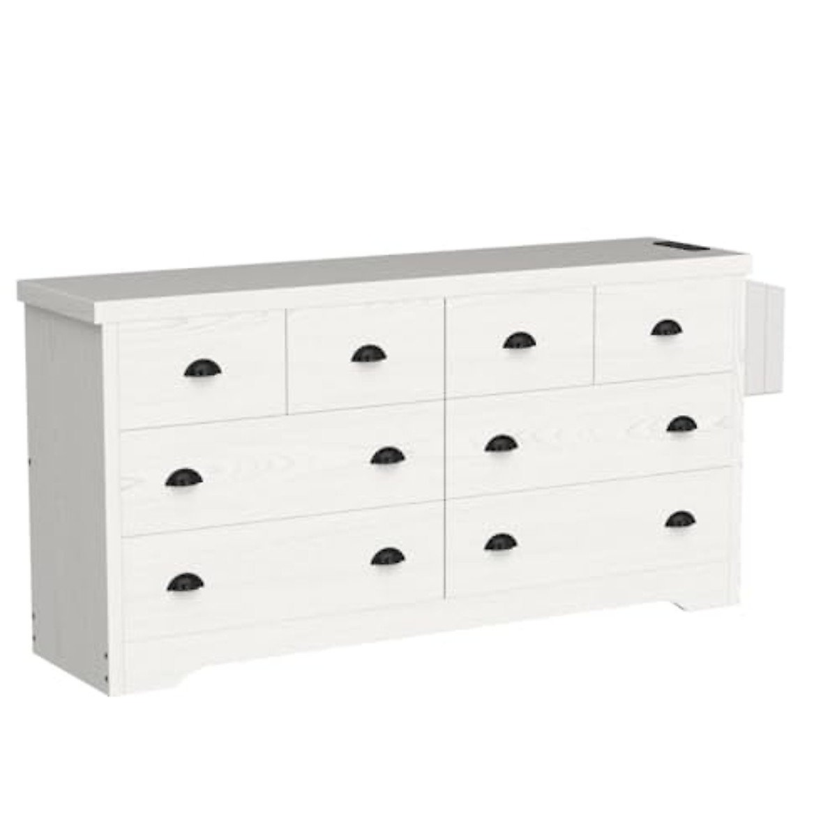 LIKIMIO Dresser 8 Drawer, Modern Wood Bedroom Dresser with with Charging Station and Storage Bag, Storage Chest of Drawers for Living Room Hallway Entryway, White