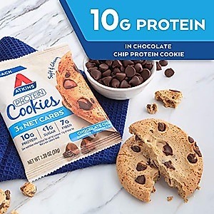 Atkins Chocolate Chip Protein Cookie, Protein Dessert, Rich in Fiber, 3g Net Carb, 1g Sugar, Keto Friendly, 4 Count