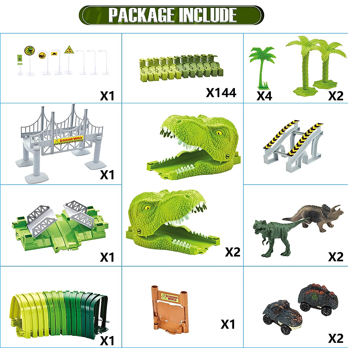 Dinasors Race Track Toy for Boys Girls Race Car Track for Kids Age 3-6 Dino Toys with 192 Flexible Track, 2 LED Dinosaur Racing Cars, Toddler Birthday Gift (Classical)