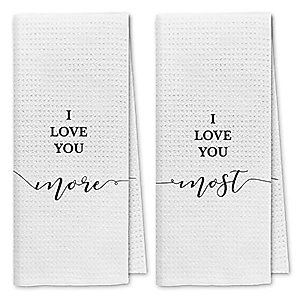 DIBOR Funny Quote I Love You More I Love You Most Bath Towels,Love Decorative Absorbent Drying Cloth Hand Towels Tea Towels Dishcloth for Bathroom Kitchen,Funny Couples Gifts(Set of 2)