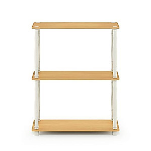 Furinno Turn-N-Tube 3-Tier Compact Multipurpose Shelf Display Rack with Classic Tube, Beech/White