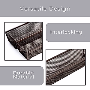 Smart Design Drawer Organizer - 9 x 3 Inch - Steel Metal Mesh Tray - with Interlocking Arm Connection - Utensils, Silverware, Organization - Kitchen - Bronze