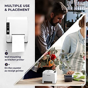 Thermal Receipt Printer, 80mm USB/Ethernet POS QR Code Printer with Auto Cutter for Cash Drawer/ESC/POS, Compatible with Android/Windows/Linux, Retailer and Restaurant Kitchen Use, Wall Mount, White