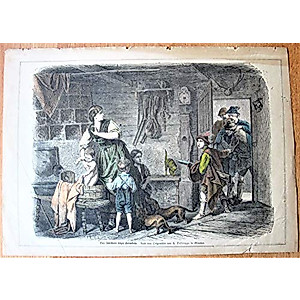 Antique Steel Engraving: Woman Bathing Child