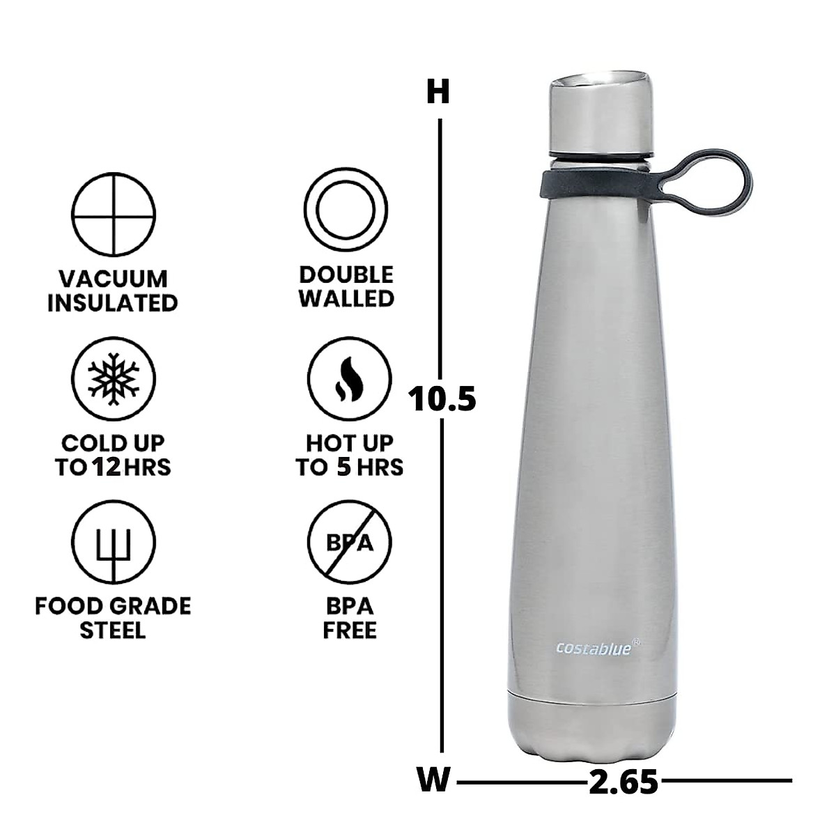 Costablue Insulated Water Bottle - On-The-Go Refillable Stainless Steel Water Bottles For Adults, Reusable Thermos Travel Tumbler With Leak-proof Lid For Hot & Cold Beverages (17Oz. Bubbly Blue)