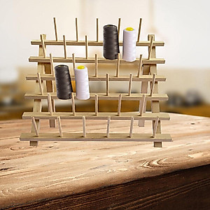 pistro Wooden Thread Holder Storage 33 Spools Embroidery Yarn Organizer Desktop Sewing Spool Cone Stand Rack Shelf for Hair-braiding Jewelry Rings Display