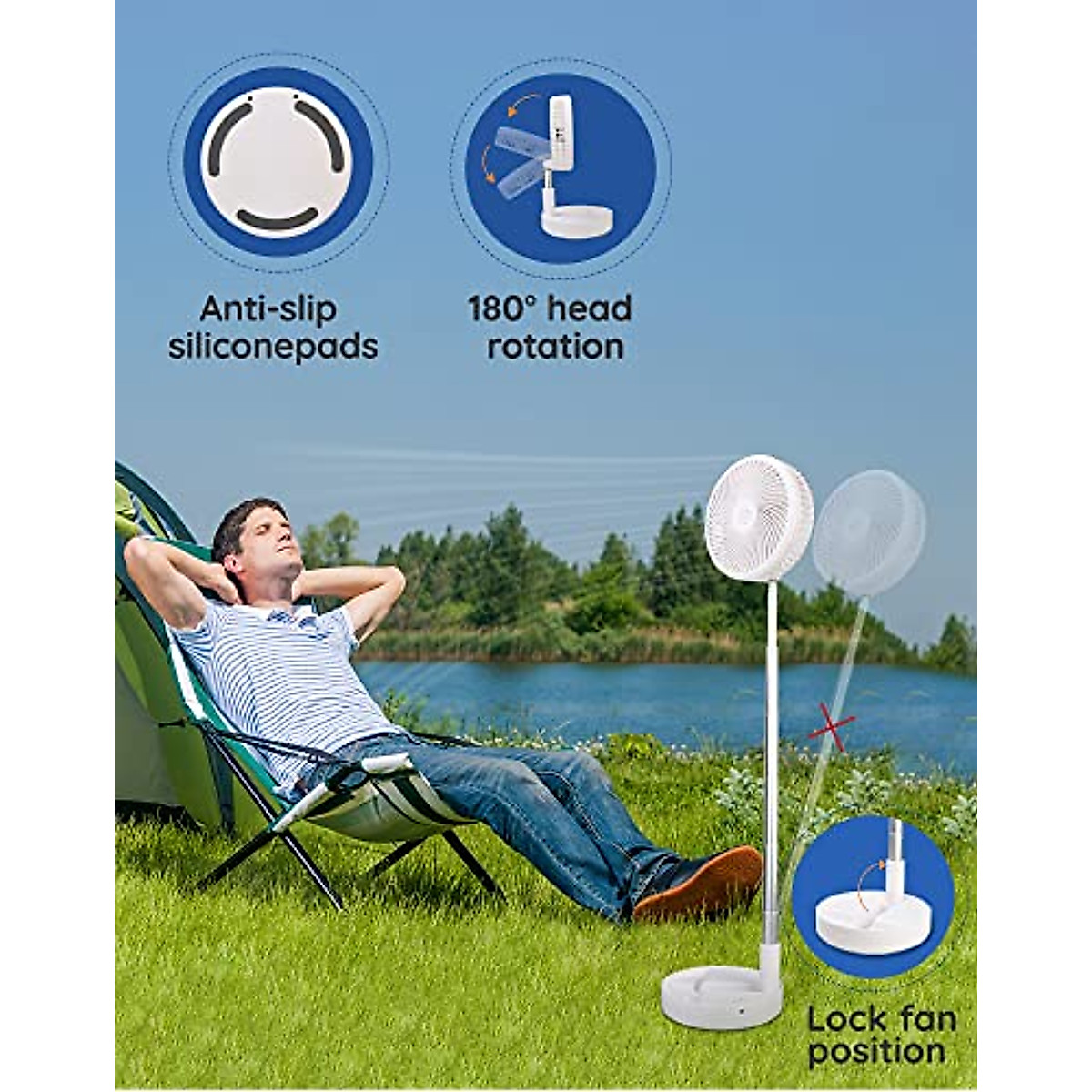Primevolve Battery Operated Fan,Portable Rechargeable USB Floor Table Desk Fan with Adjustable Height, 4 Speed Settings Pedestal Fan for Bedroom Office Fishing Camping Travel, White 7.7"