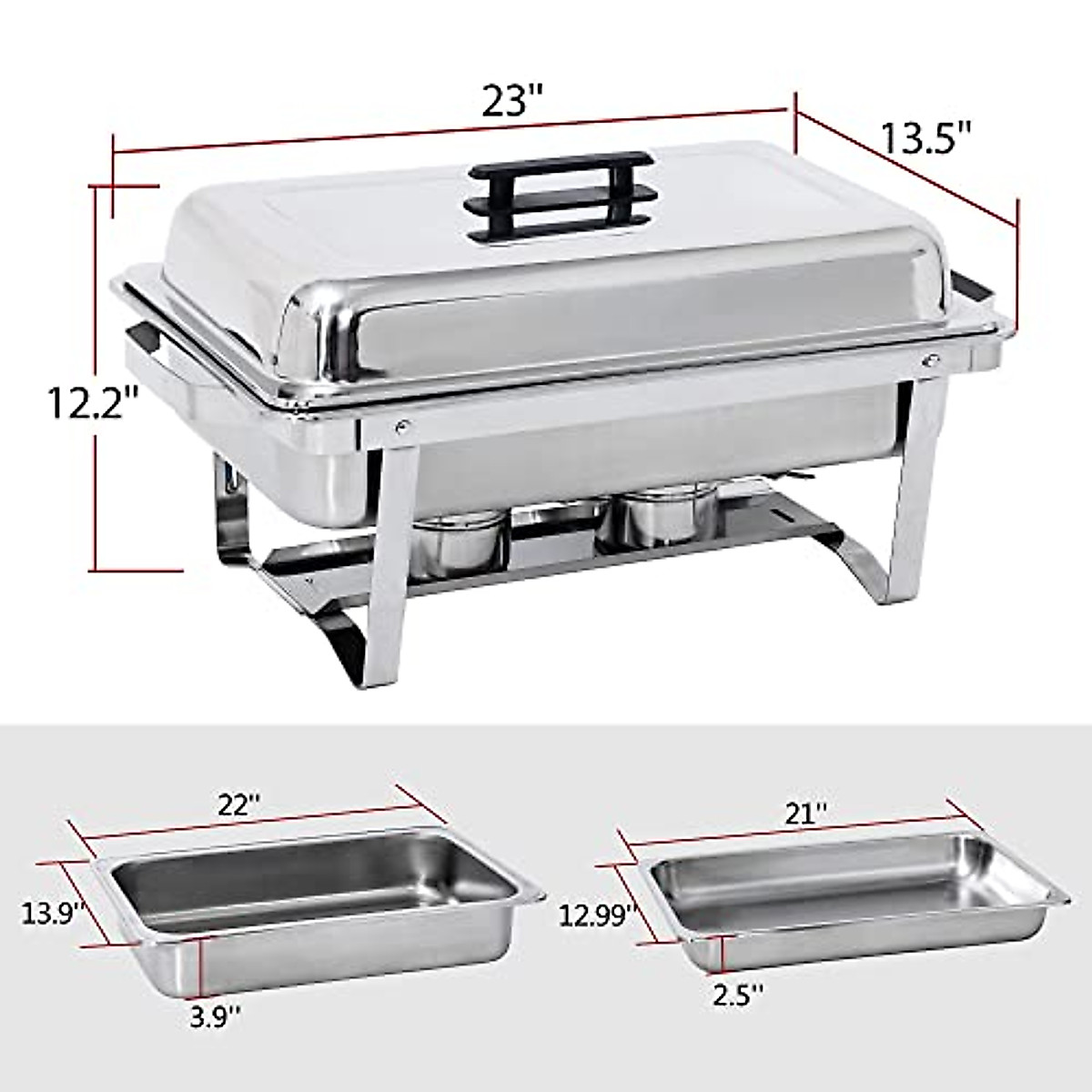 SUPER DEAL Newest 4 Pack 8QT Food Warmer, Rectangular Chafing Dish Buffet Set w/Foldable Frame Legs, Stainless Steel Full Size Chafer Dish for Parties
