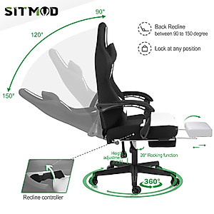 Gaming Chair,Big and Tall Gaming Chair with Footrest,Ergonomic Computer Chair,Fabric Office Chair with Lumbar Support,360 Degree Swivel and Height Adjustment,Video Gaming Chair for Adults-White