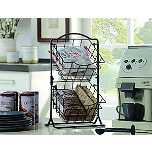 SunnyPoint 2-Tier Metal Mini Countertop Fruit Storage Basket, Antique Black