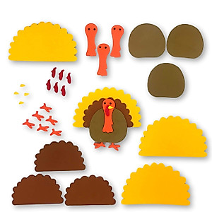 Knextion Inc. Thanksgiving Turkey Foam Arts and Crafts Kit - Fall Autumn Classroom Activity Supplies - 10 Pieces