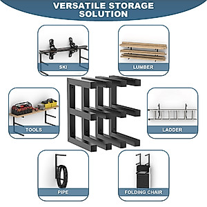 Ultrawall Lumber Storage Rack Wall Mount Wood Storage Racks, Metal Wood Organizer Racks for Shed, Workshop, Garage, Holds Up 220 LBS Per Level (Pack of 4, Black)