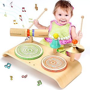 Wingyz Kids Drum Set, Baby Musical Instruments Toys for Toddlers , 6 in 1 Wooden Musical Table Top Drum Kit Play Set, Educational Percussion Drum Sensory Toys Montessori Toys for Kids