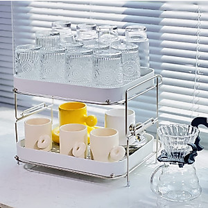 Zosenley 2-Tier Cups Mugs Drying Rack with Drain Tray , Kitchen Storage Organizer Shelf for Drinking Glass Bottle Bowls
