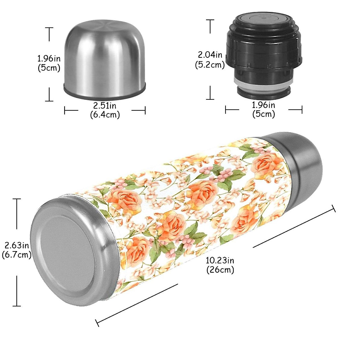 Stainless Steel Leather Vacuum Insulated Mug Flower Thermos Water Bottle for Hot and Cold Drinks Kids Adults 16 Oz