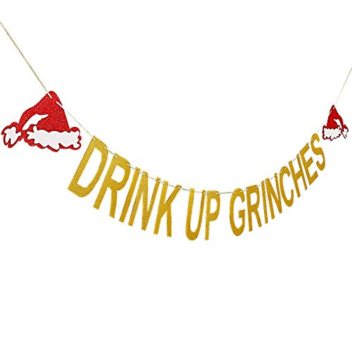 LeeSky Drink Up Grinches Banner Gold Glitter Grinch Christmas Decorations, The Grinch Party Decor, Merry Christmas Banner, Ugly Christmas Sweater Party Decor