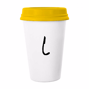 PUROXX greek alphabet iota black coffee tea mug pottery cup yellow lid