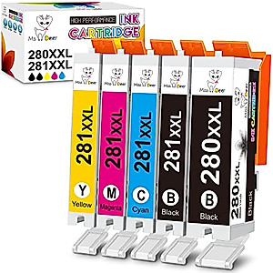 Miss Deer Compatible 280 281 Ink Cartridge for Canon PGI-280XXL CLI-281XXL PGI280XXL CLI281XXL Work with Pixma TR7520 TR8520 TS6120 TS6220 TS8120 TS8220 TS9120 TS9520 (1PGBK, 1BK, 1C, 1M, 1Y) 5 Pack