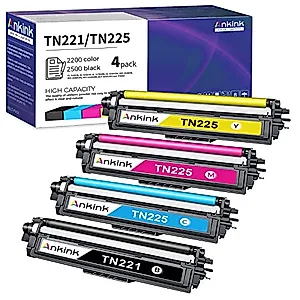 ANKINK TN225 TN221 Toner Cartridge Replacement for Brother TN 221 225 BK/C/M/Y to Use with HL-3140CW HL-3150CW HL-3170CDW HL-3180CDW MFC-9130CW MFC-9330CDW MFC-9340CDW Black Cyan Magenta Yellow 4 Pack