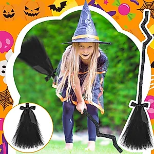 Liliful 3 Pcs Halloween Witch Broom Witch Broomstick with Ribbon Wizard Broomstick Halloween Decor for Kids and Adults, Party Cosplay Costume Accessories