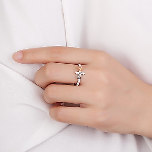 SOLOLIKE Sterling Silver Christian Purity Rings for Women: Cross Rose Rings Size 5-10 Stackable Engagement Ring Inspirational Bands Rings - Fashion Jewelry Gifts for Her