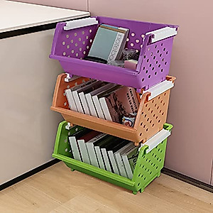 Lesbin 4-Pack Plastic Stackable Storage Baskets, Colored Stacking Bin