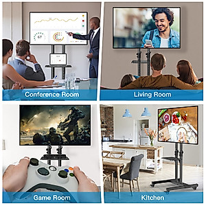 Mobile TV Stand on Wheels for 32-70 Inch Flat/Curved Panel Screens TVs - Height Adjustable Floor Trolley Stand Holds up to 99lbs - Tilt Rolling TV Cart with Shelf Max VESA 600x400mm