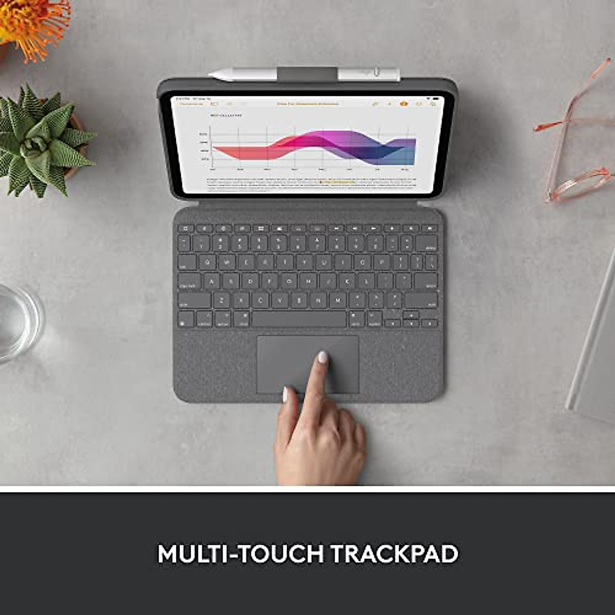 Logitech Combo Touch Detachable 10th Gen iPad Keyboard Case with Large Precision Trackpad, Full-Size Backlit Keyboard, and Smart Connector Technology - Oxford Gray
