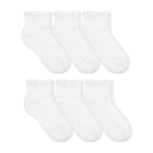 Jefferies Socks Girls Seamless Ruffle Sport Quarter Ankle Socks 6 Pair Pack (Small, White)