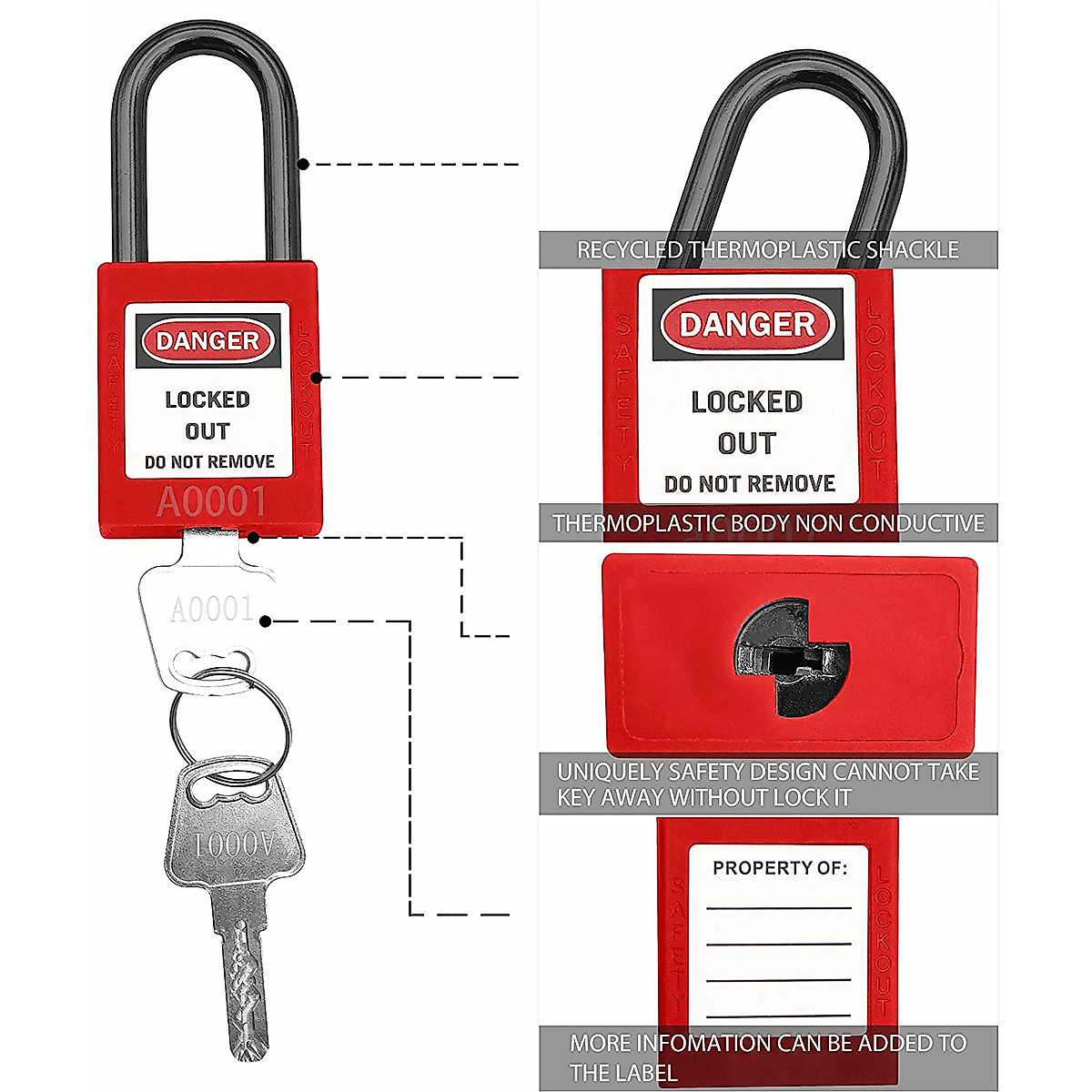 SAFBY Lockout Tagout Locks Loto Safety Padlock, Keyed Differently, OSHA Loto Safe Padlocks for Lock Out Tag Out Stations and Devices