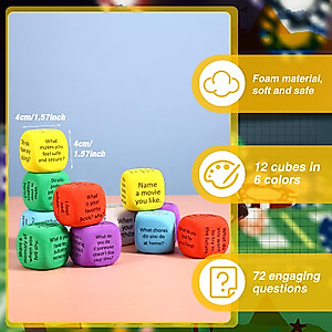 Hanaive 12 Pcs Learning Conversation Cubes Social Emotional Learning Activities Family Dice Game Speech Therapy For Kids Teacher Family Classroom (Foam)