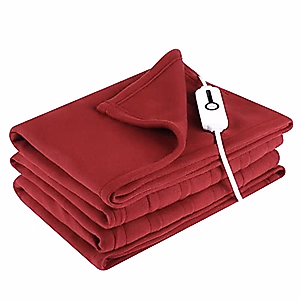Heated Blanket 62 x 84 Inches Double Sided Soft Fleece Electric Blanket Twin Size Machine Washable Fast Heating with 4 Heating Levels & 10 Hours Auto Off, Home Office Use, Red