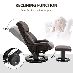 HOMCOM Massage Recliner Chair with Ottoman, 360° Swivel Recliner and Footstool, PU Leather Reclining Chair with Side Pocket and Remote Control, Brown