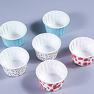 LZbeove 100 Pcs Rainbow Polka Dot Paper Ice Cream Cups, Mini Dessert Bowls for Sundae Bar, Frozen Yogurt Ice Cream Cups Party Supplies for Baking Wedding Birthday Party (Strawberry)