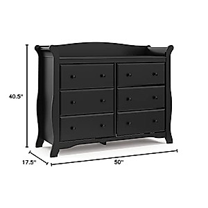 Storkcraft Avalon 6 Drawer Double Dresser (Black) – Dresser for Kids Bedroom, Nursery Dresser Organizer, Chest of Drawers for Bedroom with 6 Drawers, Classic Design for Children’s Bedroom