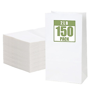 Moretoes 150pcs White Paper Bags, 2lb Paper Bags, Small Paper Bags White Lunch Bags White Paper Lunch Bags 4.3" x 2.5" x 7.9"