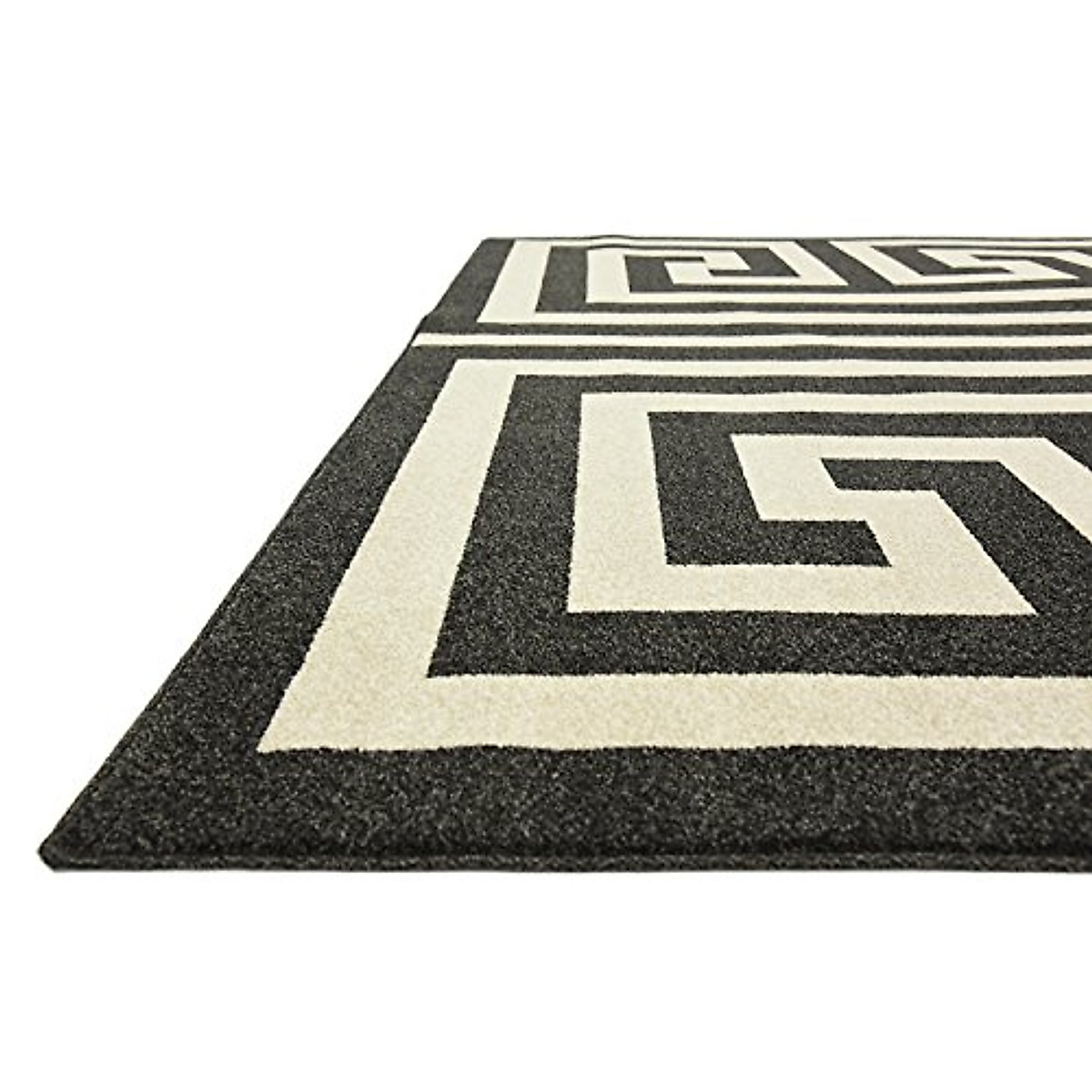 Unique Loom Athens Collection Classic Geometric Modern Border Design Area Rug, 9 ft x 12 ft, Black/Beige