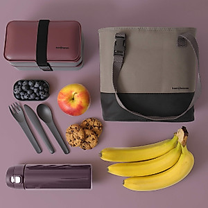 Bentoheaven Premium Bento Lunch Box with Insulated Lunch Bag - Box Includes Sauce Cup, Divider, Cutlery & Chopsticks - Bag Made of Durable Aluminum Foam